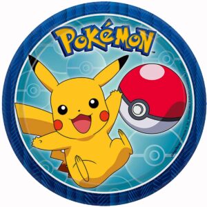 amscan vibrant multicolor pokemon round plates, 7" - fun & durable party plates, perfect for kids' parties and celebrations, 6 packs of 8