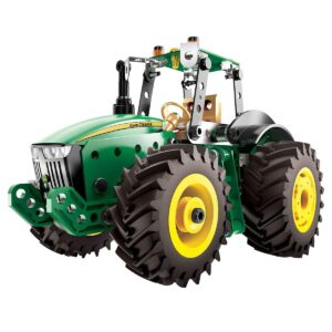 meccano erector john deere 8r tractor building kit with working wheels, stem engineering education toy for ages 10 & up