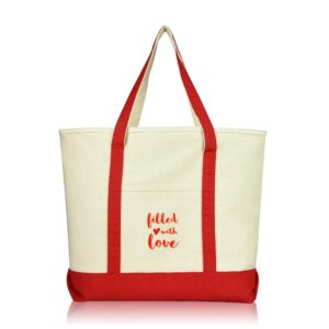 dalix filled with love cute cotton tote bag in red