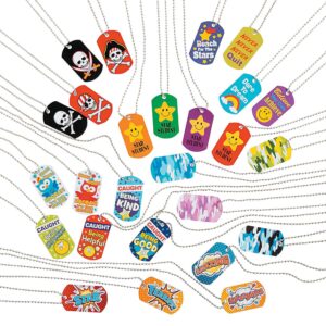 fun express mega dog tag necklace assortment - 100 pieces - educational and learning activities for kids