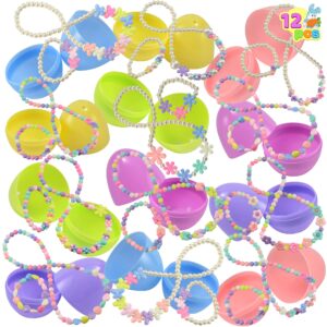 joyin 12 pack prefilled easter eggs with 12 different designs of necklaces and 12 bracelets girls jewelry set for girls easter party favor easter basket stuffer classroom exchange and prize supplies