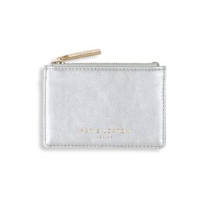 katie loxton alexa shimmer on metallic silver womens small vegan leather zippered card holder wallet