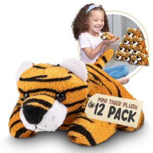 forest & twelfth mini tiger plush toys, 12 pk tiny tiger stuffed animals, stocking stuffer for girls & boys, animals figures for party favors, goody bags, classroom treasure box prizes (tiger)