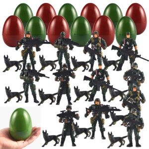 joyin 12 pcs jumbo easter eggs filled with army men and poseable soldier toys, action figures for boys kids easter basket stuffer, easter eggs hunt, easter party favors, classroom prize supplies