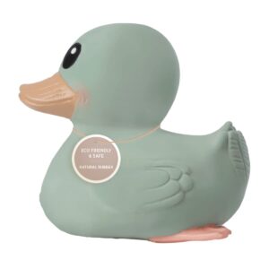 hevea kawan mini rubber duck - 100% natural rubber baby bath toy - eco friendly, perfect for playing, teething, and bathing - mold free bath toys - dusty mint