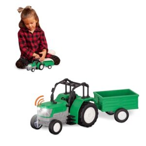 driven by battat – micro 1:24 scale – tractor toy – farm toy vehicle with detachable trailer – realistic light & sound – gift toy for kids age 3+