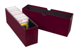 bcw slotted graded card storage box | holds 26 psa, csg, cgc, pcg graded slabs | burgundy cardstock trading card box with slots | secure storage for sports cards, pokémon, tcg, baseball, and more