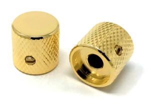 vintage forge gold metal flat top barrel knobs for electric guitar and bass (set of 2) 6mm shaft with set screw bk30m-gld