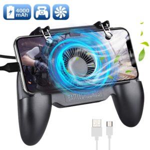 qoosea mobile controller with 4000mah battery power bank cooling fan mobile controller l1r1 game trigger joystick gamepad grip remote for pubg/knives out/free fire for android ios phone 4.5-6.5"