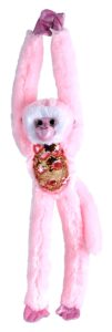 wild republic sequin monkey plush, stuffed animal, sensory plush toy, gifts for kids, green, 22 inches, pink