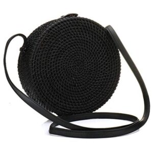 gets women's woven bag round handmade rattan shoulder bag cross body boho beach bag (ordinary)