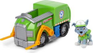 paw patrol, rocky’s recycle truck vehicle with collectible figure, for kids aged 3 and up