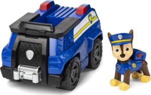 paw patrol, chase’s patrol cruiser vehicle with collectible figure, for kids aged 3 and up, multicolor