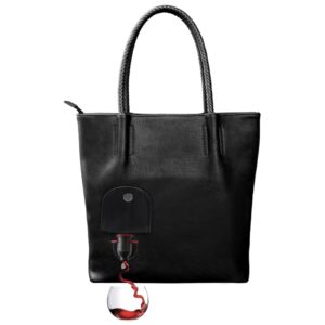 portovino double pour vegan leather tote bag with hidden insulated flask compartment and dispenser with spout that hold 2 separate bottles of wine! perfect for traveling, concerts, bachelorette party!