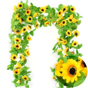 outlee 4 pack artificial sunflower garland faux silk sunflower vines with 12 flower heads 8 ft long for home garden wedding party decor