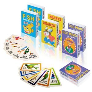 gamie classic playing card game set for kids - 12 decks - includes hearts, go fish, and old maid - fun educational tool - party favor for boys & girls, goody bag filler, stocking stuffer