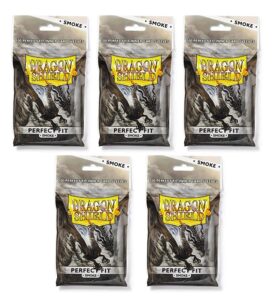 dragon shield bundle: 5 packs of smoke perfect fit standard size sleeves - 500 sleeves total