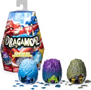 dragamonz, dragon multi 3-pack, collectible figure and trading card game, for kids aged 5 and up