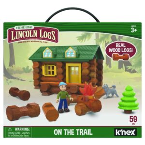 lincoln logs-on the trail building set-59 pieces-real wood logs - ages 3+ - best retro building gift set for boys/girls-creative construction engineering-top blocks game kit - preschool education toy