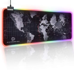 jyzz rgb gaming mouse pad - large led keyboard pad, mouse mat with hd map, smoothly waterproof surface, non-slip rubber base, 31.5"" x 11.8"" & 14 light modes