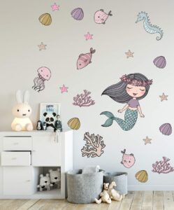 murwall mermaid ariel wall decal underwater princess peel and stick starfish removable sticker girls bedroom colorful seaweed wall print seahorse seashell octopus wall sticker baby rooms