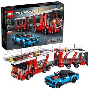 lego technic car transporter 42098 toy truck and trailer building set with blue car, best engineering and stem toy for boys and girls (2493 pieces)