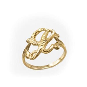 sparkle-cut letter initial script ring in 10k yellow gold (letter l, size 7)