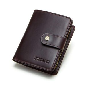 contacts genuine leather womens coin card holder zipper clutch purse wallet (dark coffee)