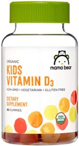 amazon brand - mama bear organic kids vitamin d3 25 mcg (1000 iu) gummies per serving, bone and immune health, strawberry, 80 count