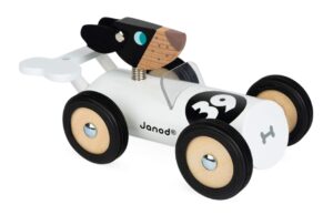 janod spirit solid car push toy with bernard dog - ages 18 months+ - j04491