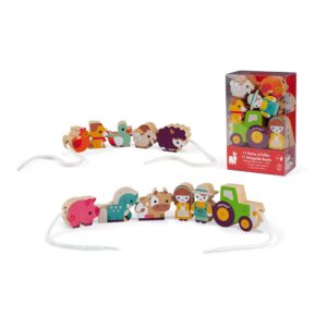 janod stringable farm-themed wooden beads - 11 pieces - ages 2+ - j05315