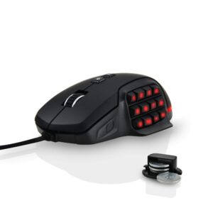 a adwits mmo programmable gaming mouse, pixart true 10000 dpi sensor, ergonomic design with customizable 17 buttons, led light, 4 x 5g weights and polling rate up to 1000 hz, black