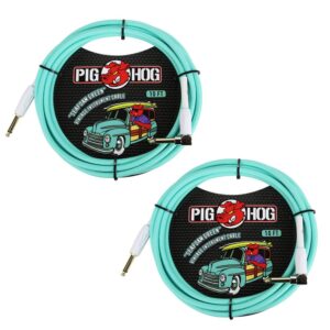 pig hog vintage-series woven instrument cable (seafoam green, 10', right angle), (2-pack)