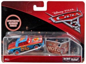 disney pixar cars 3 demo derby bill - diecast 1:55 scale with synthetic rubber tires