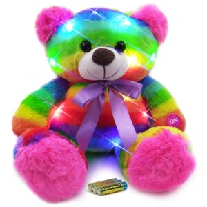 the noodley rainbow lites light up teddy bear stuffed animal plush led night light sleep toy for girls (16 inch, batteries included)