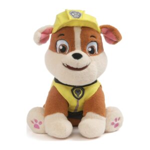 gund paw patrol rubble in uniform plush stuffed animal dog, yellow, 9"