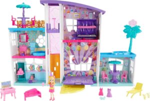 polly pocket playset with 3-inch doll & party accessories, poppin' party pad transforming playhouse toy