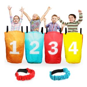 boley sack race bag set with ankle bands - 4 pk potato sack race bags for kids ages 5+ - outdoor party carnival games - yard games for the family