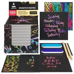 arteza scratch paper, set of 202 notes, 3.5 x 3.5 inches, 200 holographic and 2 gold-foil star backgrounds