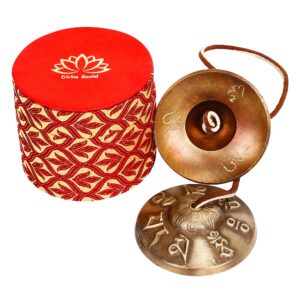 divine sound tibetan tingsha "om mani padme" brass manjeera finger cymbals 7.6 cm / 3" musical instrument