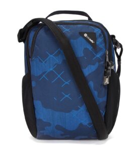 pacsafe vibe 200 7.5 liter anti theft compact travel shoulder bag-fits 10.5 inch tablet, blue camo