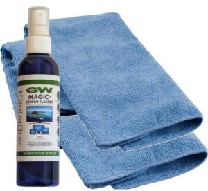 gw deluxe magic screen cleaner kit for ultra hd 4k hdr oled tv, laptop and tablet screens with 2 premium microfiber cloths and larger spray bottle