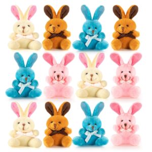 easter colored soft plush bunnies stuffed rabbit animal toy perfect easter eggs filler or easter baskets filler - 12 pack | great gift for baby, toddler boy and girl