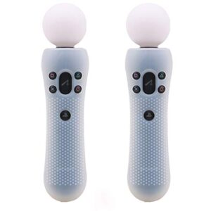 2 pcs silicone rubber cover anti-slip protective skin case for playstation ps4 vr move ps move motion controller white