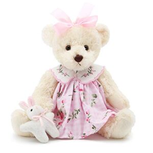 oitscute small baby teddy bear with cloth cute stuffed animal soft plush toy 10" (pink dress with rabbit)