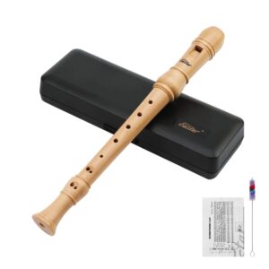 eastar soprano recorder instrument for kids adults beginners, german fingering c key maple wooden recorder, 3 piece recorder with hard case, fingering chart, cleaning kit, ers-31gm