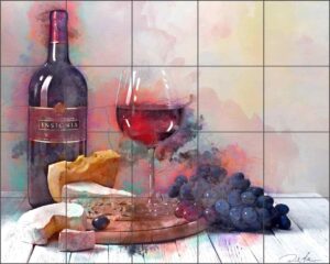 wine art tile mural backsplash - a special occasion by david miller ceramic kitchen shower bathroom (30" x 24" on 6" tiles)