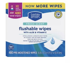 berkley and jensen flushable cleansing wipes, 432 ct.