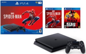 sony playstation 4 1tb marvel's spider-man bonus bundle w/red dead redemption: playstation 4 1tb jet black console, marvel's spider-man, red dead redemption 2, dualshock 4 wireless controller