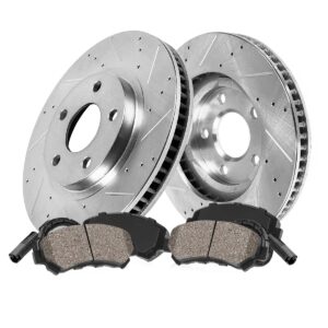 callahan front drilled slotted brake disc rotors and ceramic brake pads + hardware brake kit for mercedes-benz c300 c350 e250 e350 e400 slc300